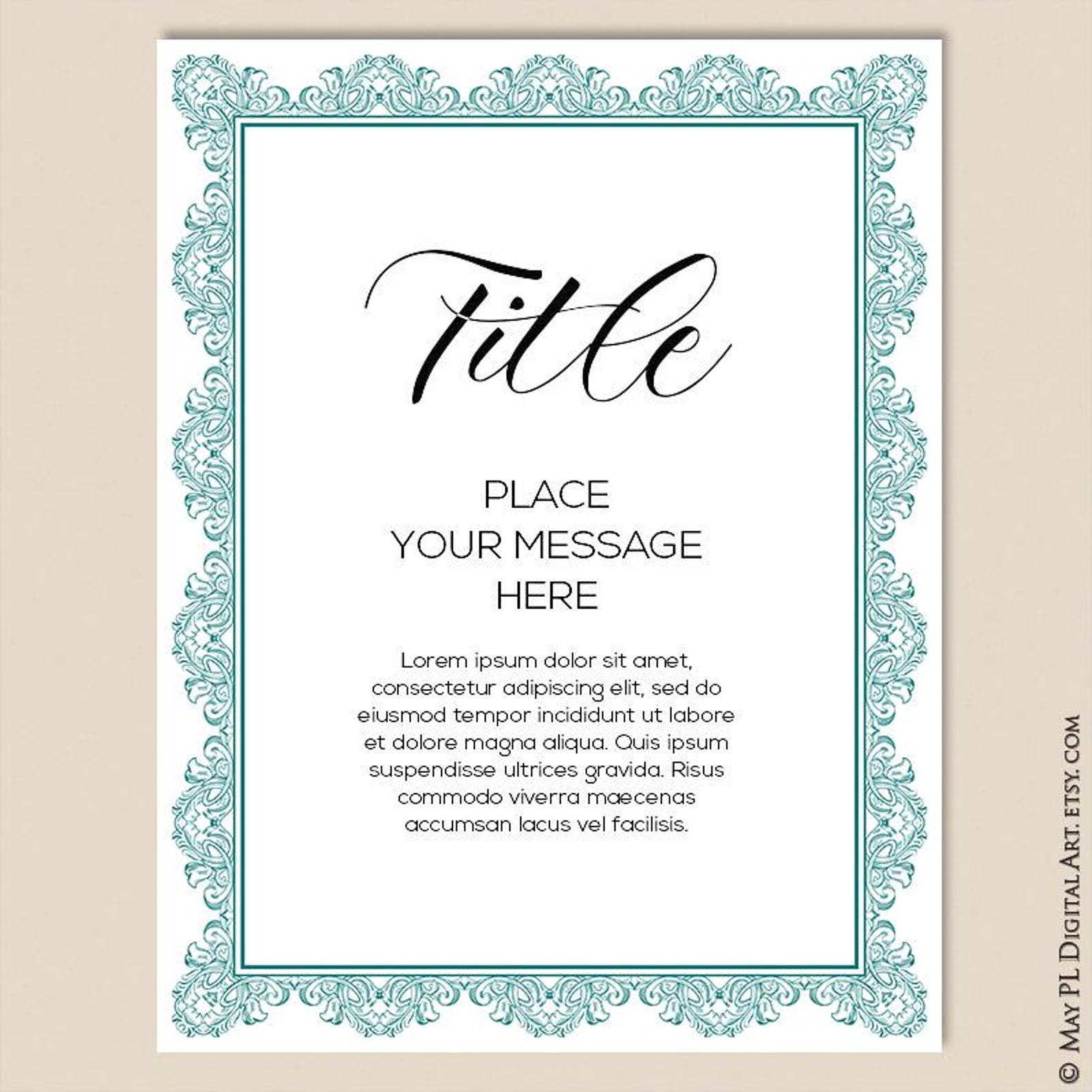 TEAL Certificate Border Frames Clipart 8x11 and A4 - Make Your Own ...