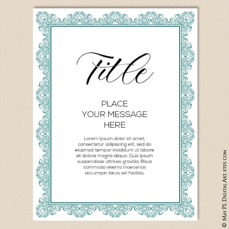 TEAL Certificate Border Frames Clipart 8x11 and A4 - Make Your Own ...