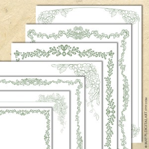 Traditional Page Border Designs, Sage Green Floral Ornate Frame Clipart ...