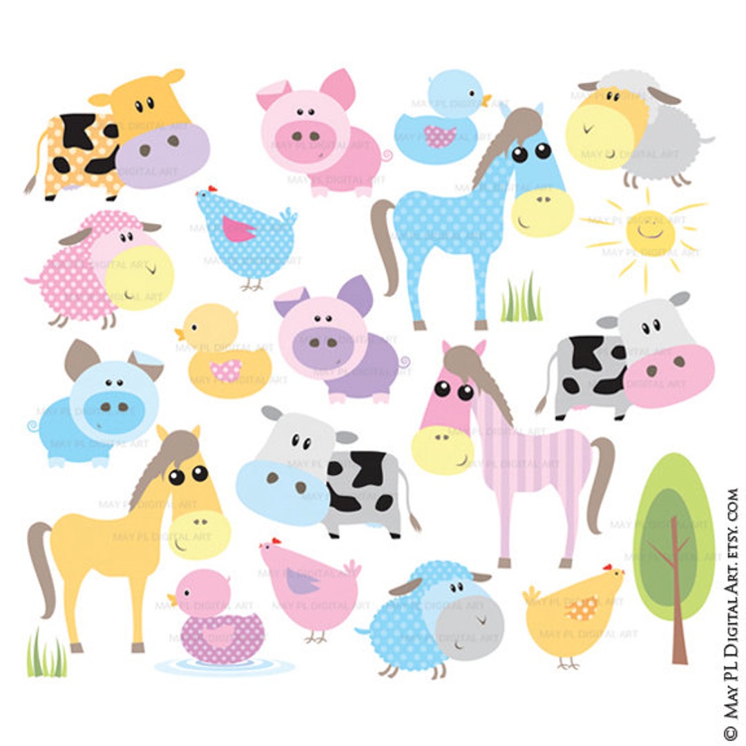 Farm Animal Clipart Baby Farm Animals Cute Pastel Horse Pig Sheep ...