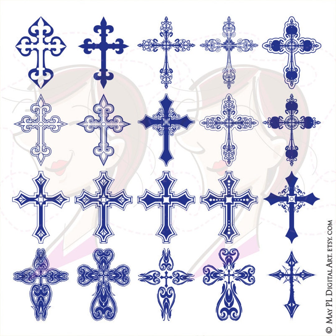 Cross Clip Art Navy Blue Decorative Crosses Christian Clipart Orthodox ...