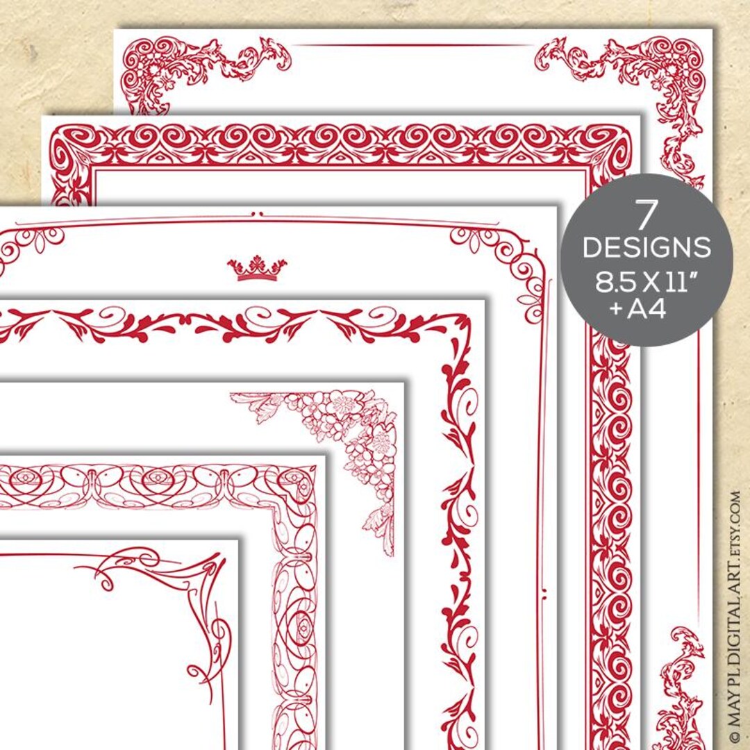 Clipart Borders Timeless Designs Red - A4 8x11 Page Document Frames ...