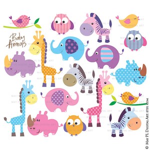 Safari Jungle Animals Clipart - Cute Baby Zoo Animals Includes Giraffe ...