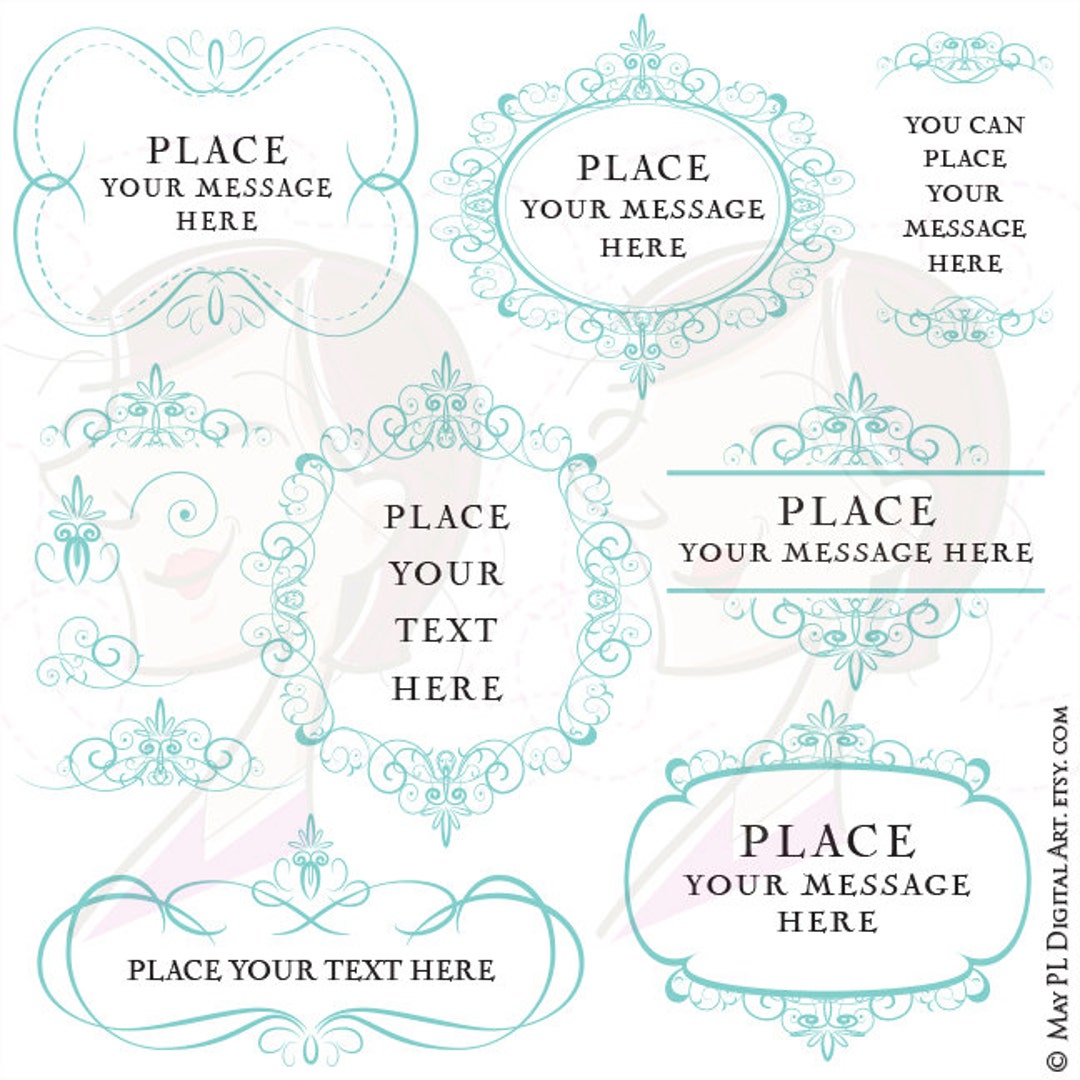 Turquoise Frames Border Design Clipart - DIY Wedding Invitation ...