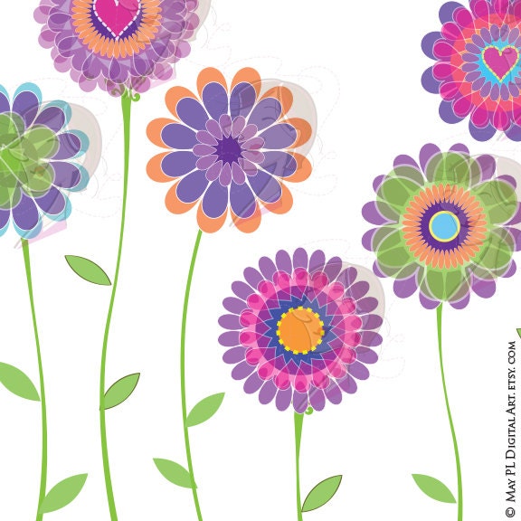 Spring Flowers Clipart Digital Clip Art Purple Floral Graphics - Etsy