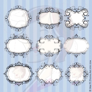 Decorative Swirl Borders Curls Digital Frames White Middle Transparent ...