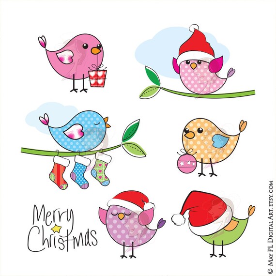 Christmas Birds Clip Art Digital Xmas Vector Commercial Use | Etsy