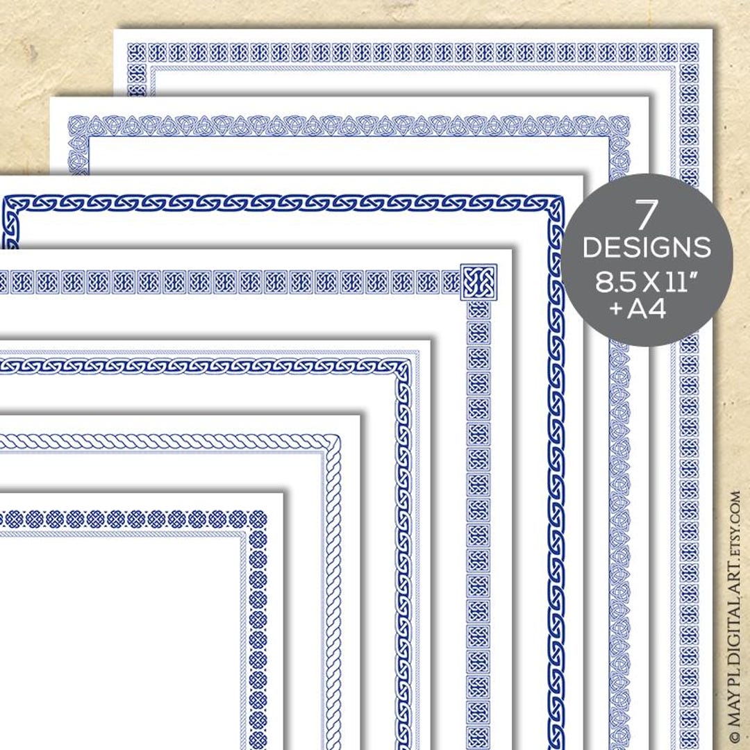 Blue Simple Borders Clipart Celtic Knots - Vintage 8x11 A4 Digital ...