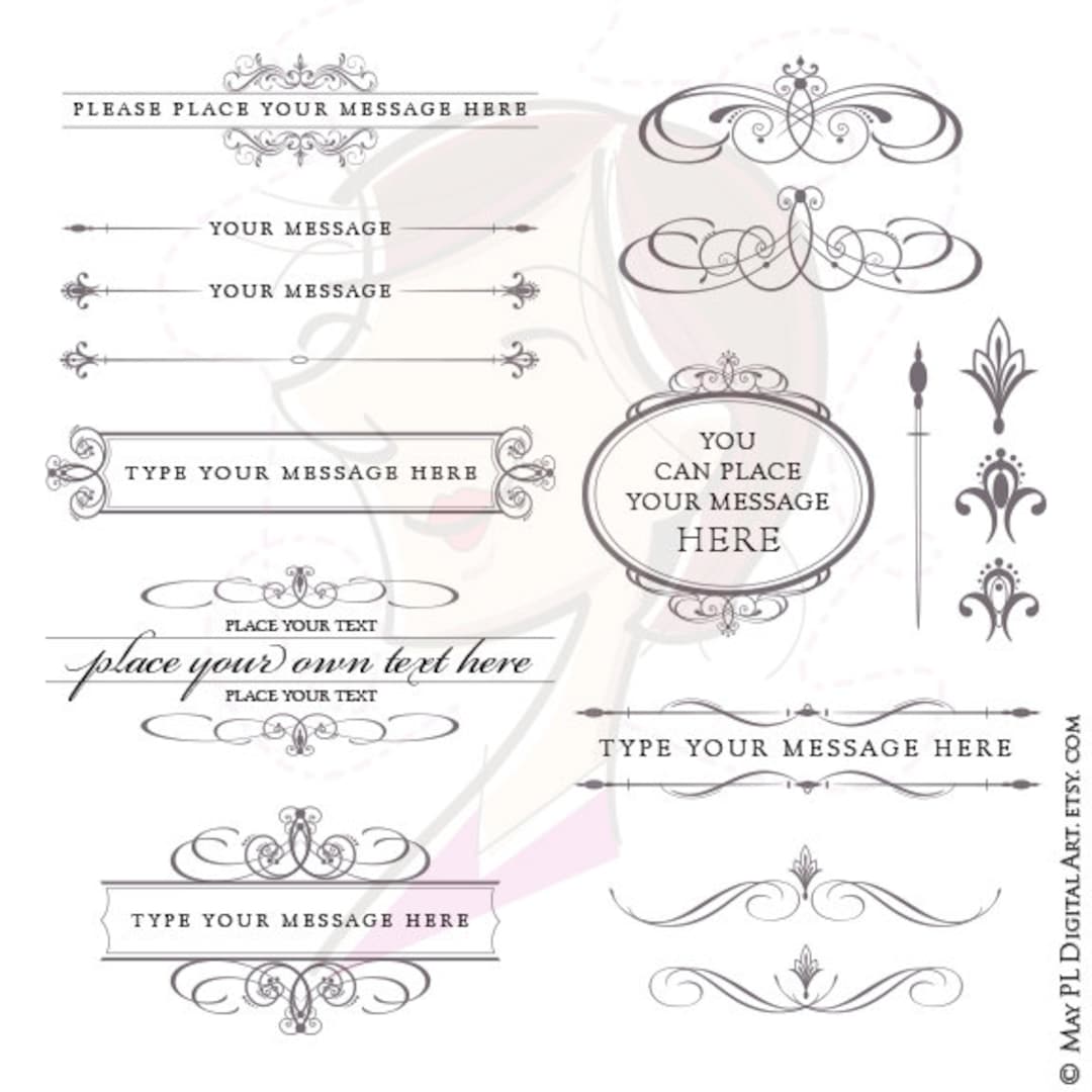 Calligraphy Wedding VECTOR Clipart Set Charcoal Gray Grey Diy ...
