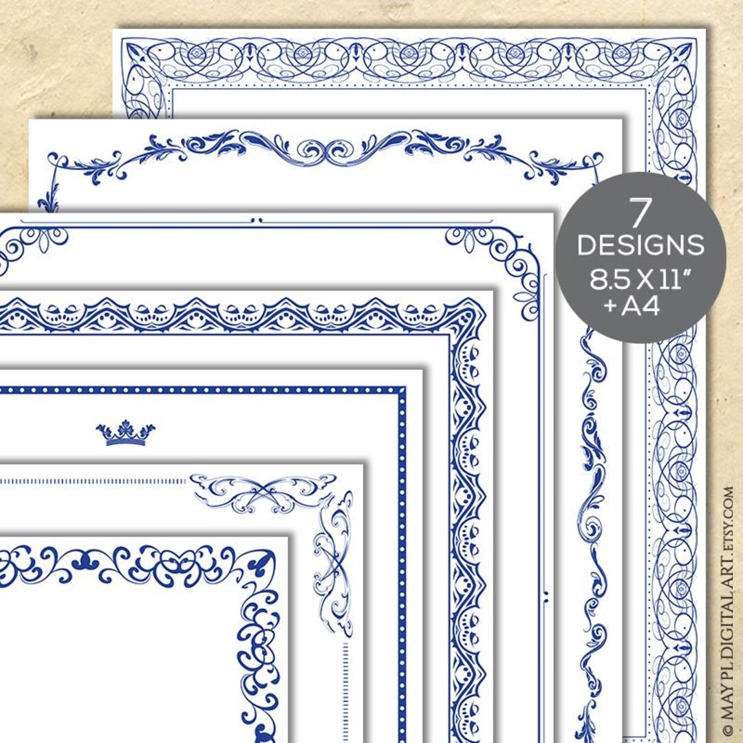 Blue Document Borders - Vintage Digital Frames Clipart to DIY ...