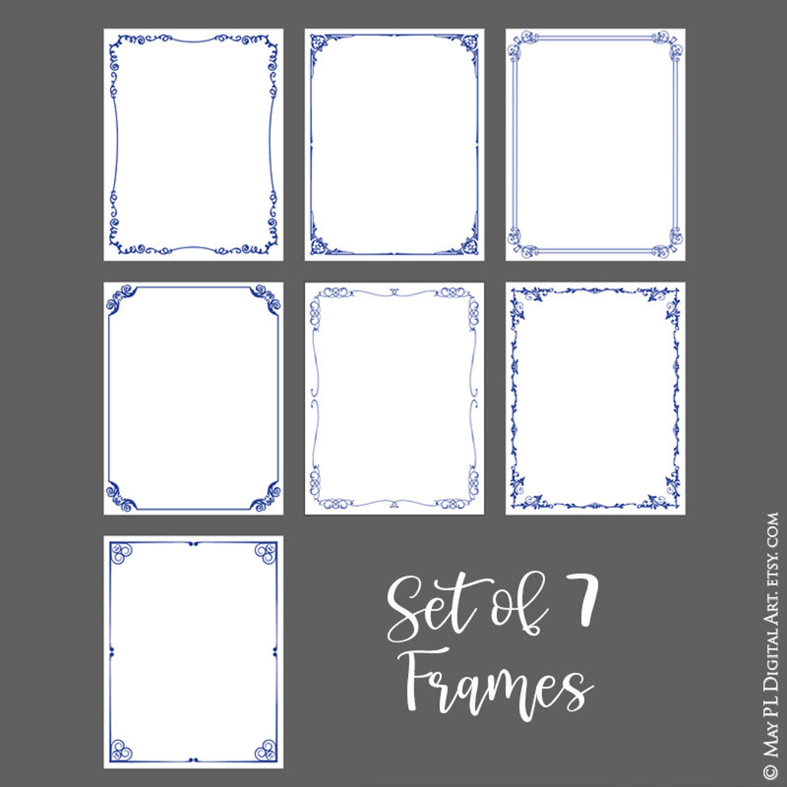 Blue Borders Document Page Clip Art, 8x11 Digital Frame Vintage ...