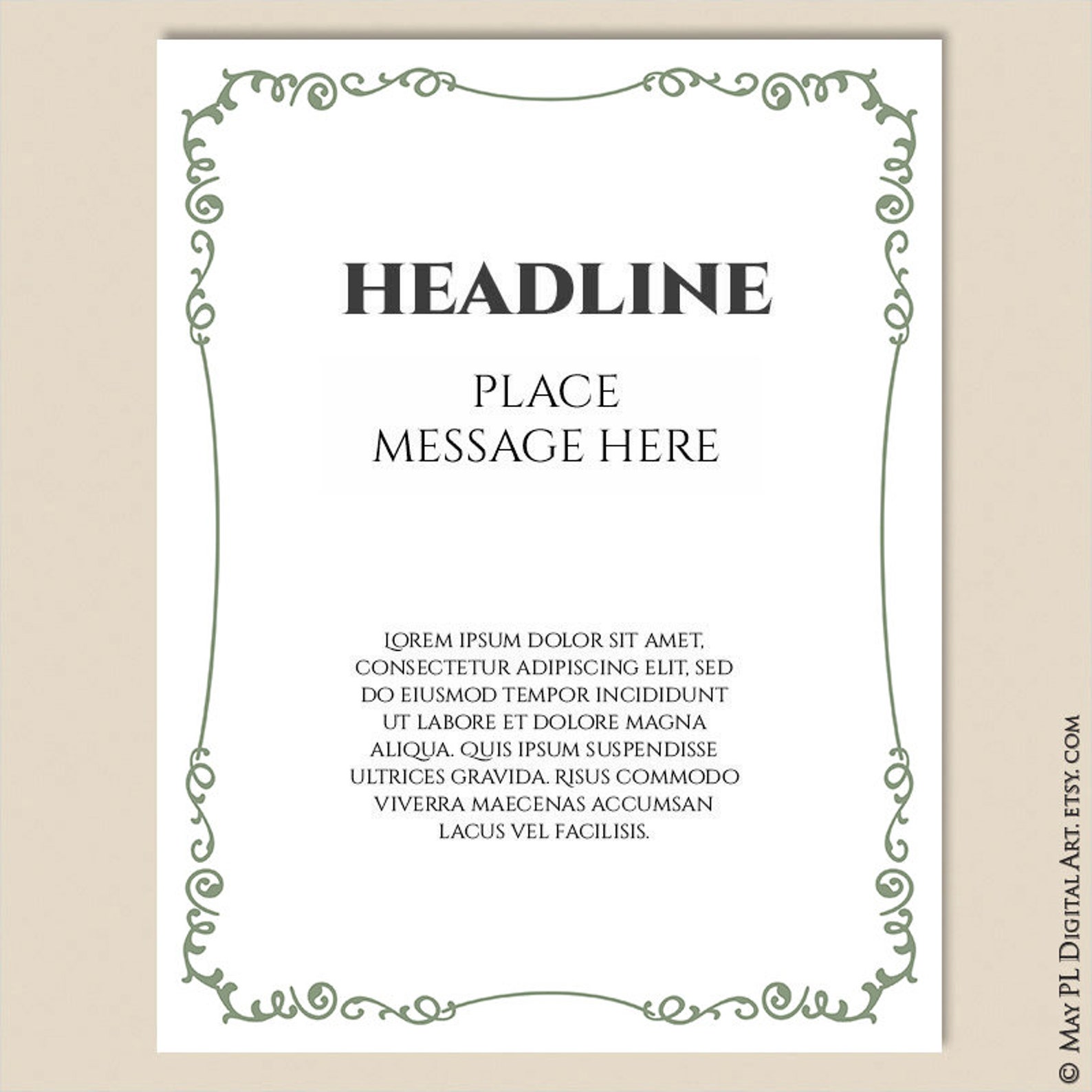 Sage Green Fancy Page Borders - Vintage 8x11 Digital Frames Curly ...