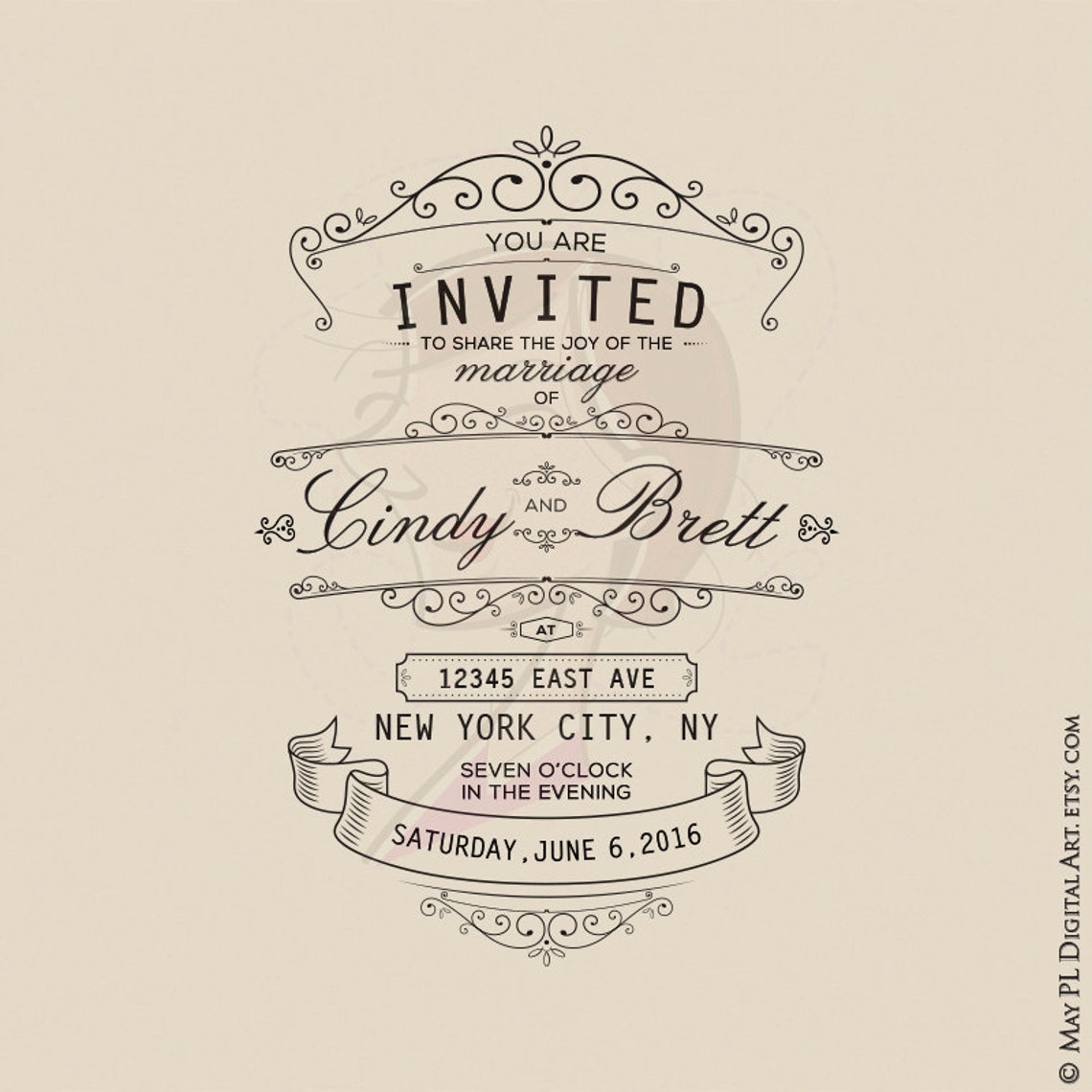 Ornate Wedding Invitation Design Vintage Elegant Frame - Etsy