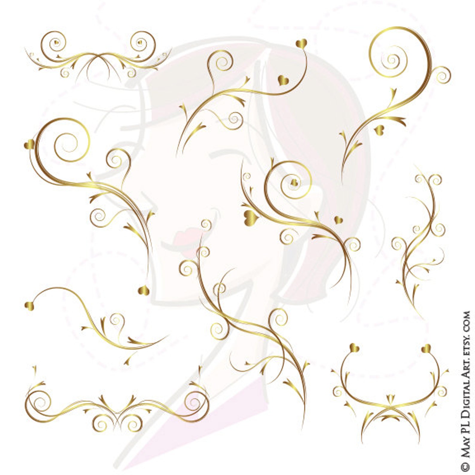 Digital Flourish Clipart Gold Swirls DIY Invites Wedding | Etsy