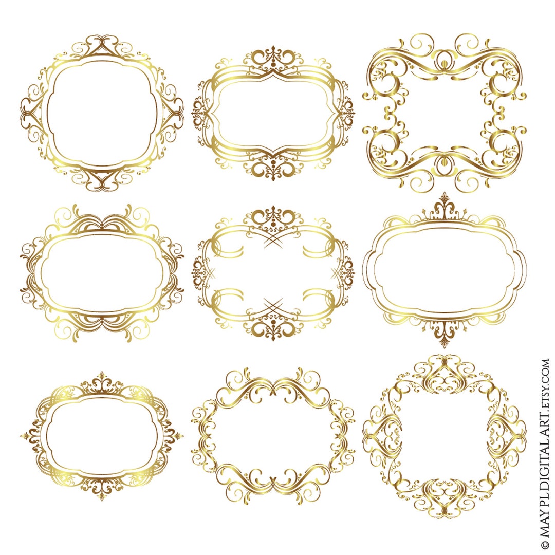 Gold Monogram Flourish Frames Clip Art Commercial Use - Vintage Swirls ...