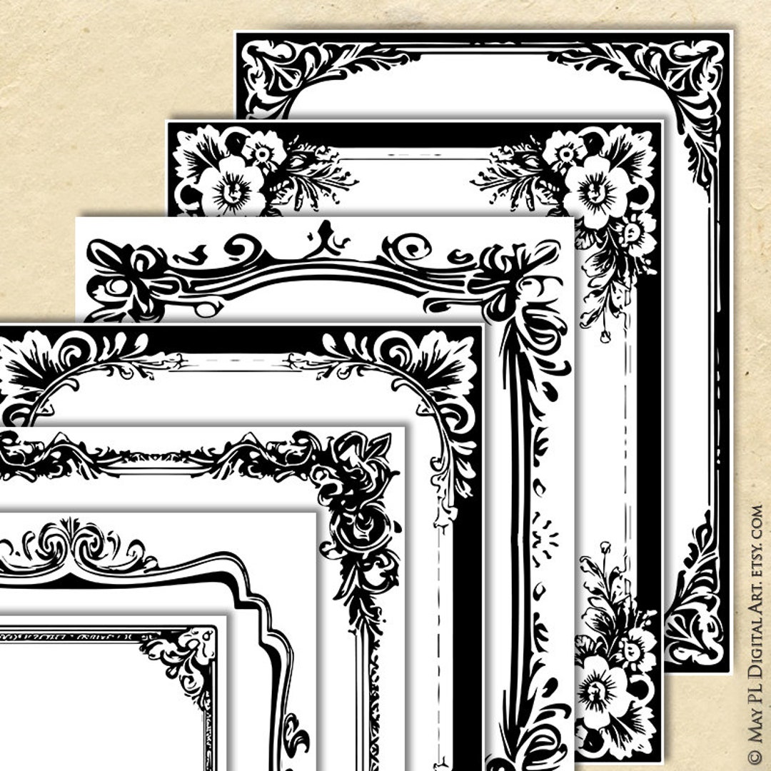 Classic Document Edges, Black Charming Page Borders Clipart Frames ...