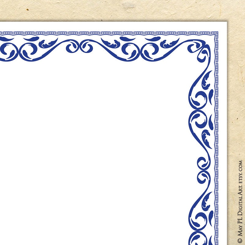 Vintage Leaf Blue Border Unique Foliage Frames Designs Commercial Use ...