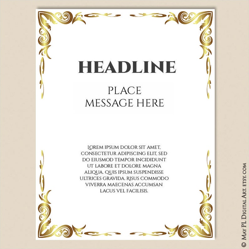 Gold Vintage Foliage Page Borders Graphics Transparent PNG - 8x11 ...