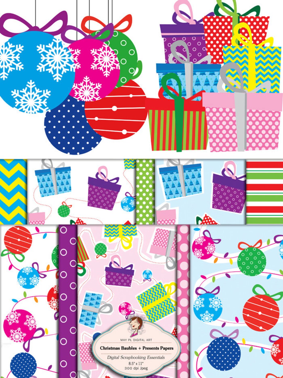 Xmas Baubles Christmas Presents Gift Boxes Clip Art Digital Papers ...