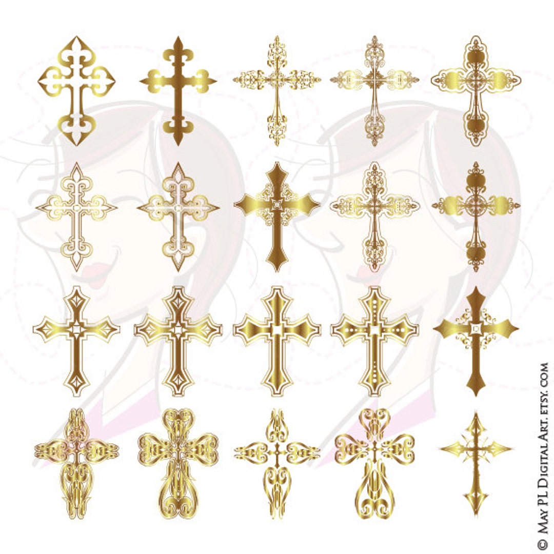 Gold Cross Christian Clip Art Orthodox Ornate Instant Download Easter ...