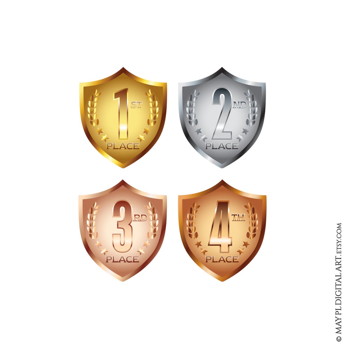 Laurel Wreath Shield Clipart, Medals Trophy Achievement Graphics - Gold ...