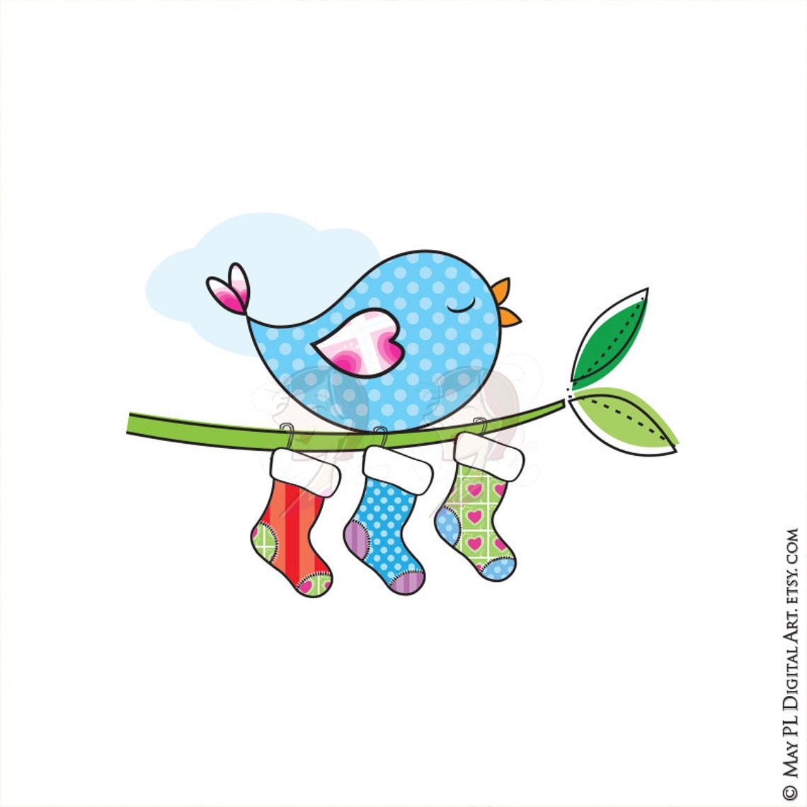 Christmas Birds Clip Art Digital Xmas Vector Commercial Use Pink Blue ...