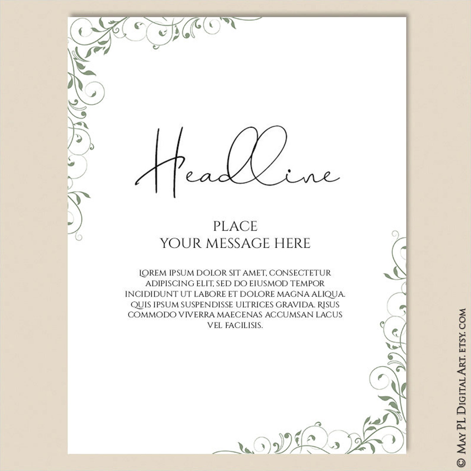 Sage Green Border, Vine Swirl Frames 8x11 Gift Certificate - Vintage ...