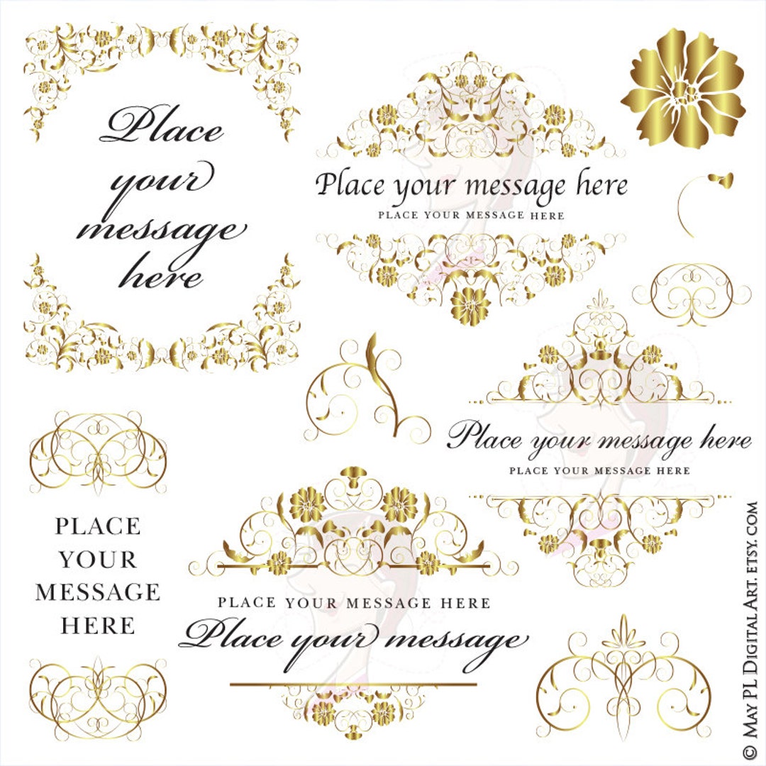 Gold Flourish Frames - Beautiful Flower Design Clip Art Available as ...