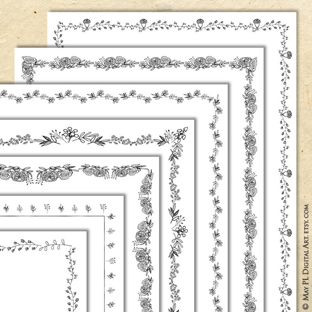 Roses and Peonies Border Clipart Png Black Frames - Decorate Your 8x11 ...