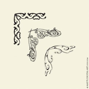 Vintage Corners Old Style Border Edges Foliage Ornate Black Clipart ...
