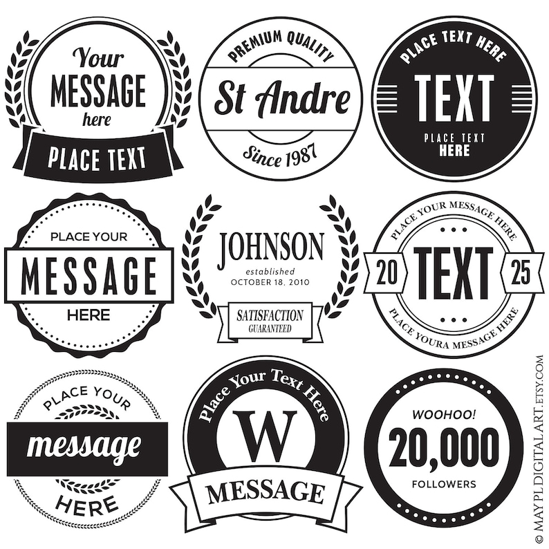 Retro Circular Logo Clip Art, Emblem Badge Banner Frames - Black ...