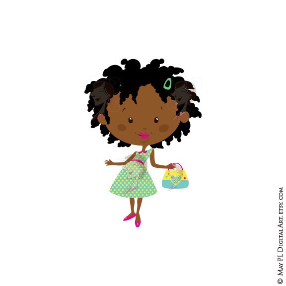 African American Girl Clipart - Cute VECTOR Black Girls to DIY Birthday ...