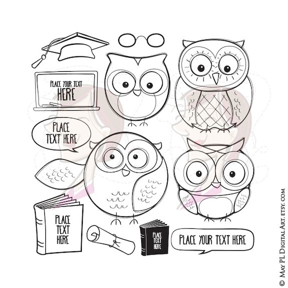 Cute School Owl Clipart Black And White