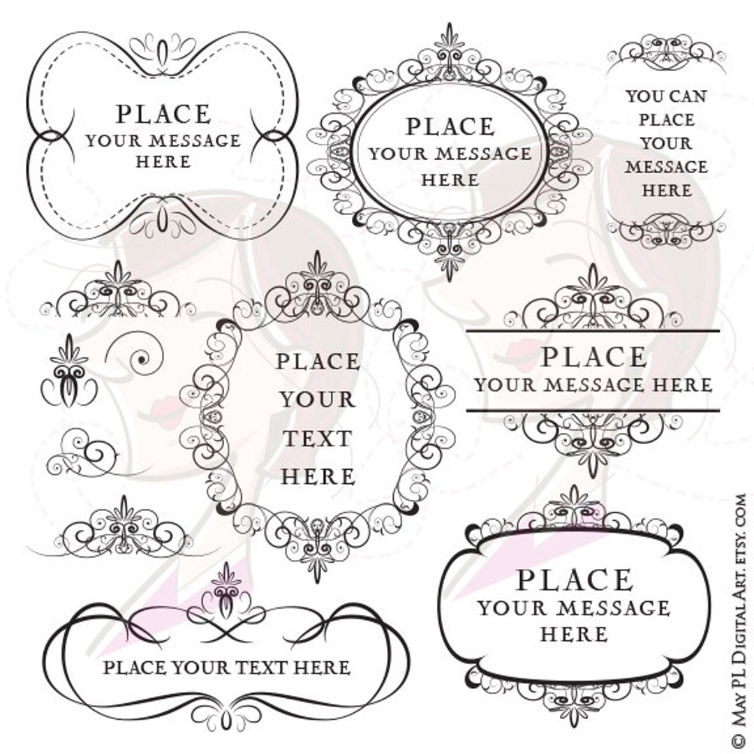 Flourish Frames Clipart Digital Swirls Vector DIY Wedding Save the Date ...