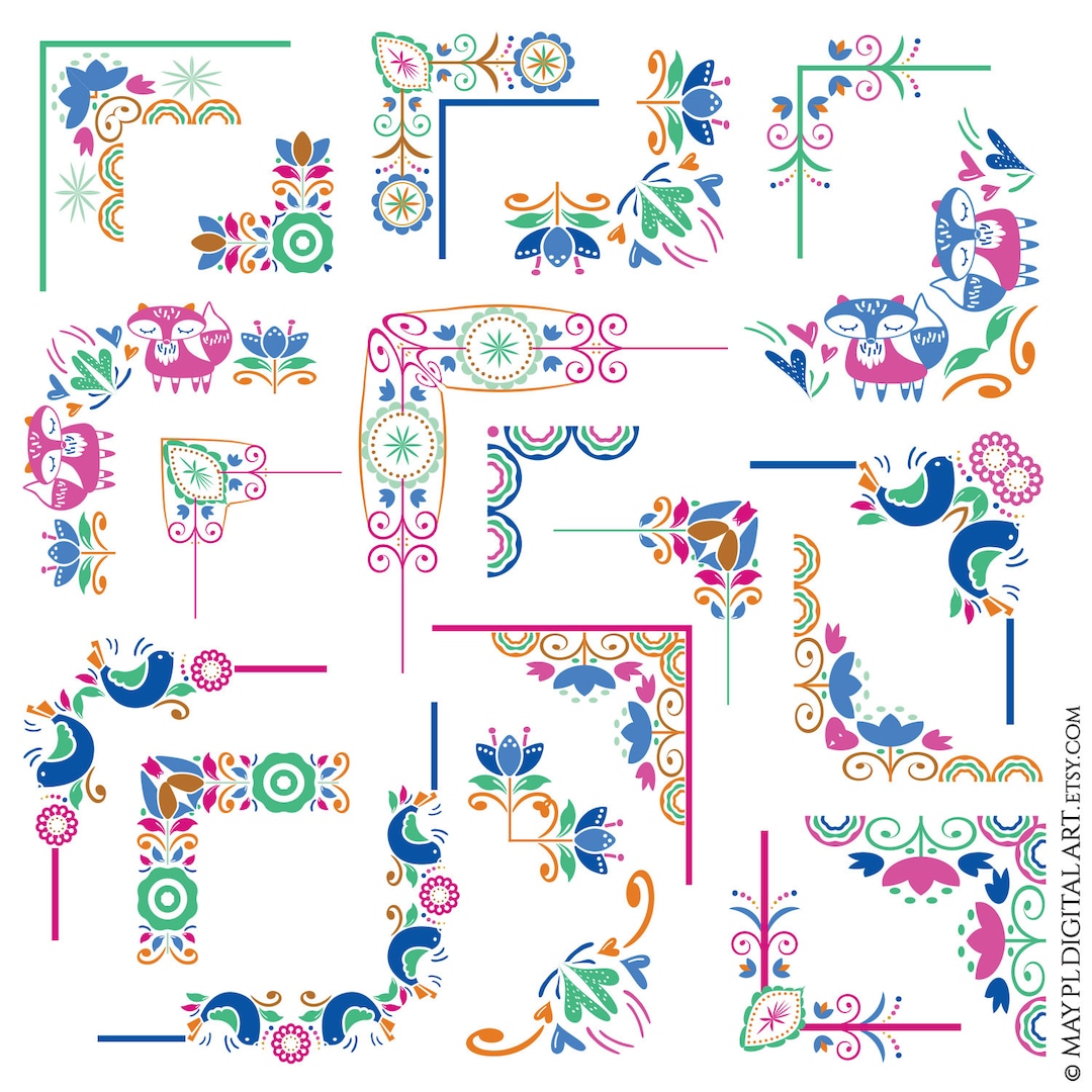 Corners Scandinavian Folk Borders, Design Elements Clip Art ...