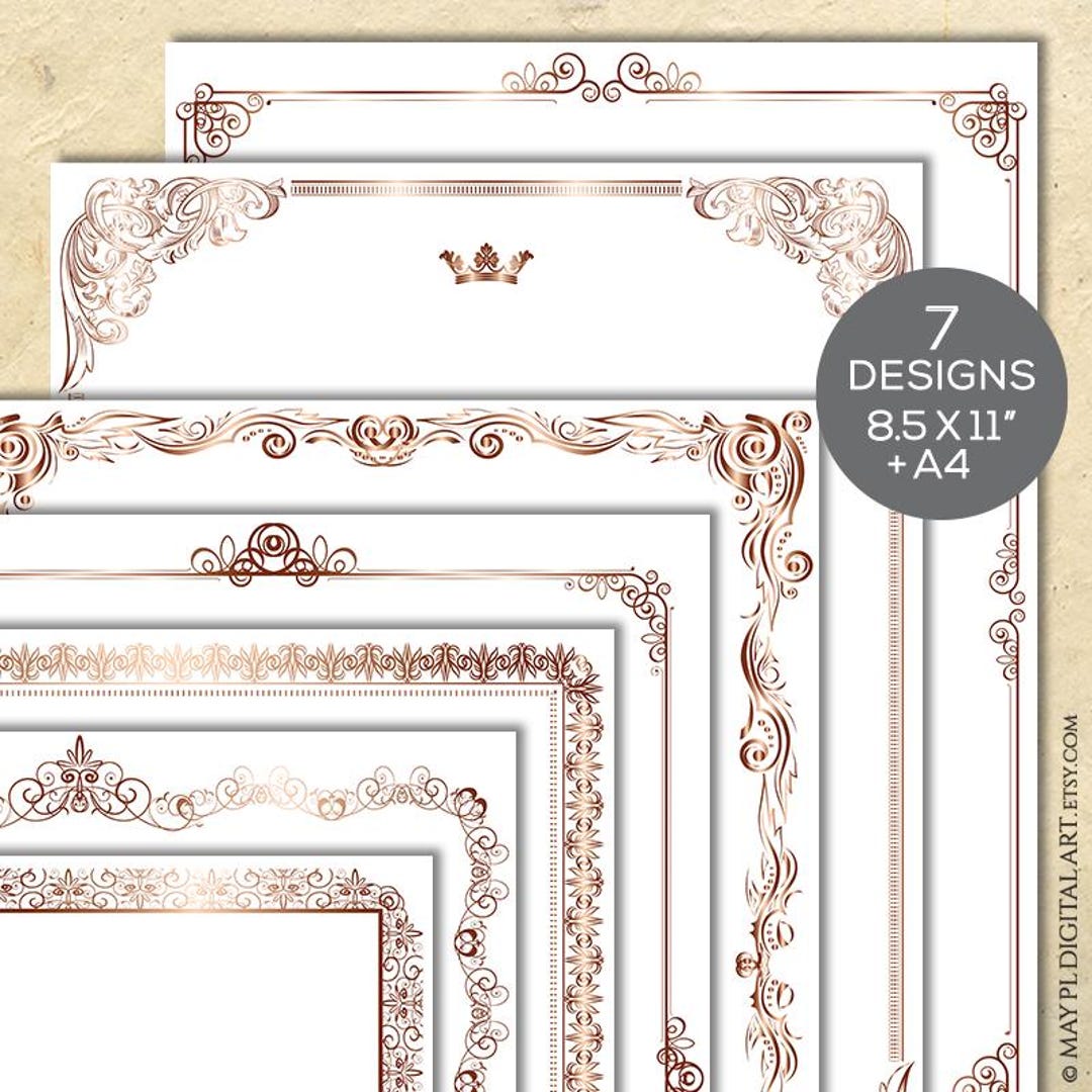 Vintage Page Border A4 and 8x11 Rose Gold Frames Clipart - Certificate ...