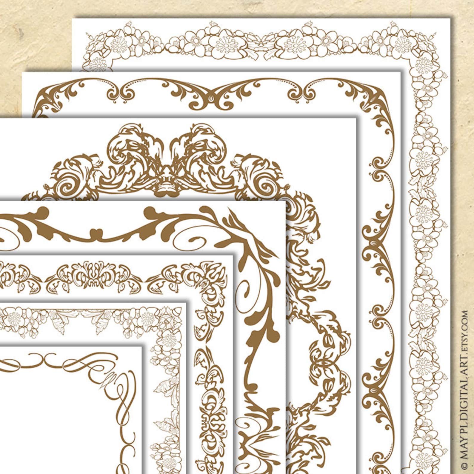 Bronze Decorative Page Borders Digital Frames Flourish Clipart - Old ...