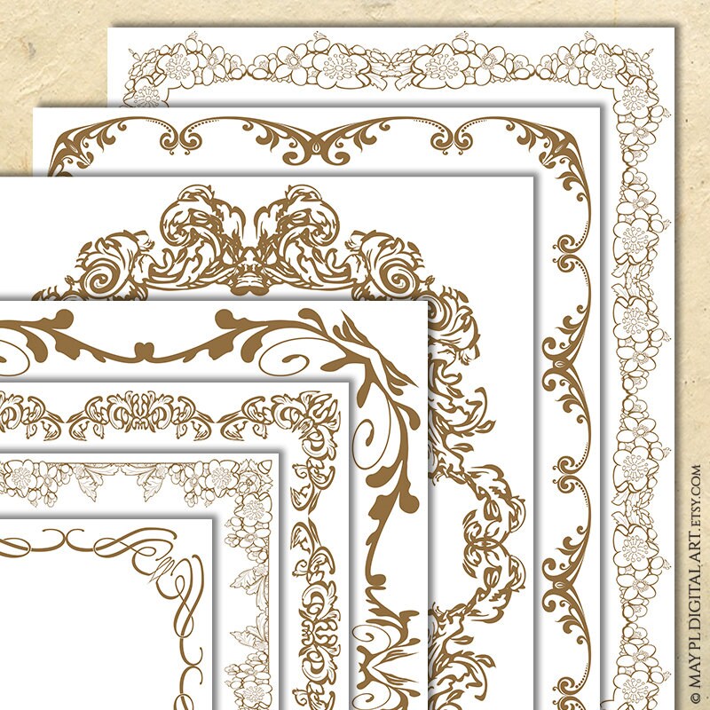 Bronze Decorative Page Borders Digital Frames Flourish Clipart - Old ...