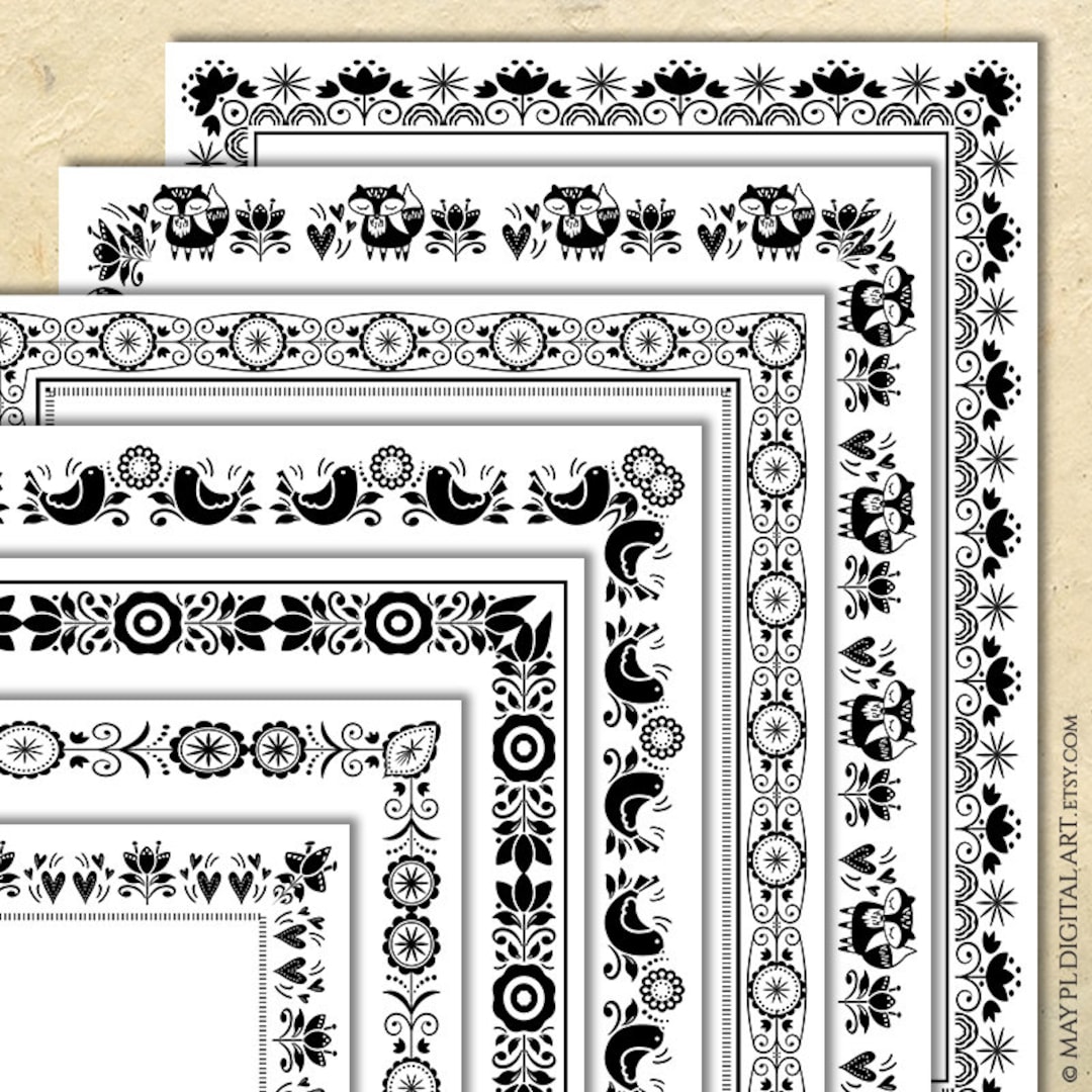 Scandinavian Folk Art Nordic Border Frames Clipart - 8x11 Document Page ...