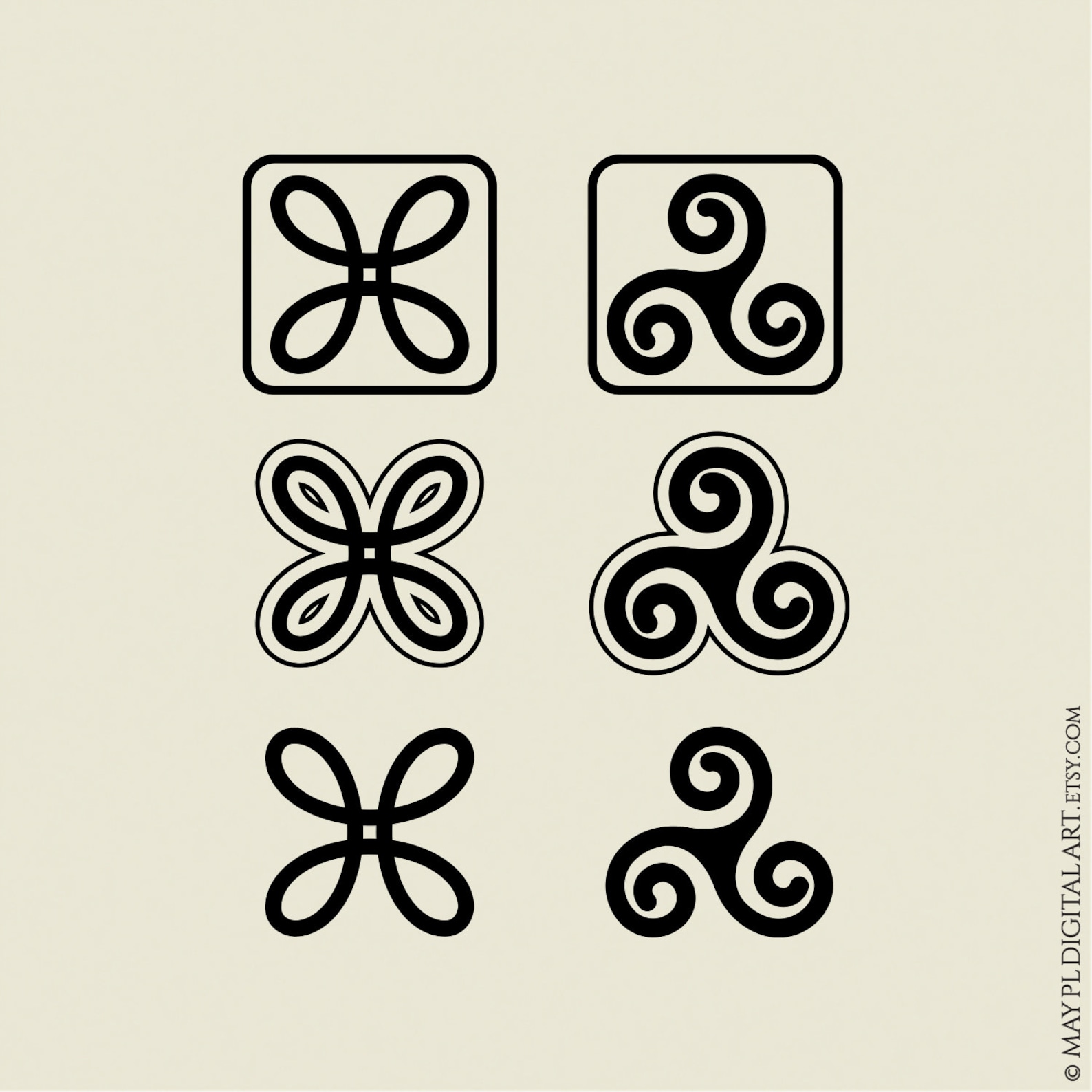 Celtic Symbols Clip Art - Tree of Life, Triquetra, Cross, Bowen Knot ...
