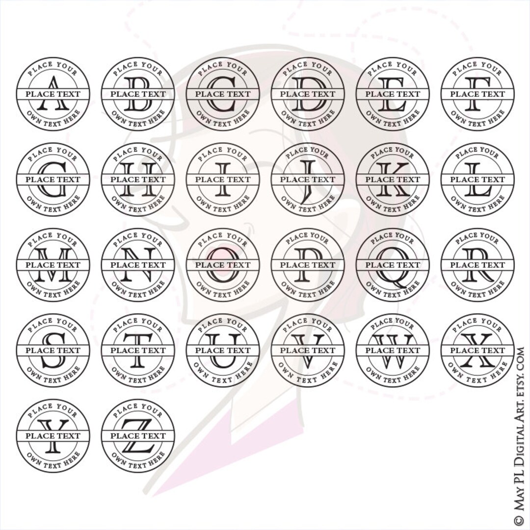 Letters Monogram Badge Frame - Alphabet Open Face Serif Font Uppercase ...