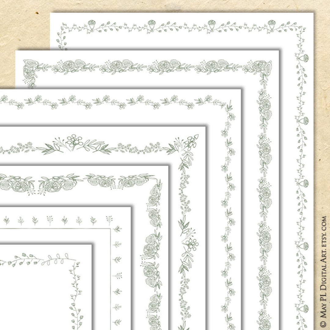 Sage Green Borders Digital Clipart - Wildflowers, Leaves, Roses and ...