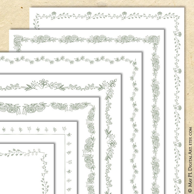 Sage Green Borders Digital Clipart Wildflowers Leaves - Etsy
