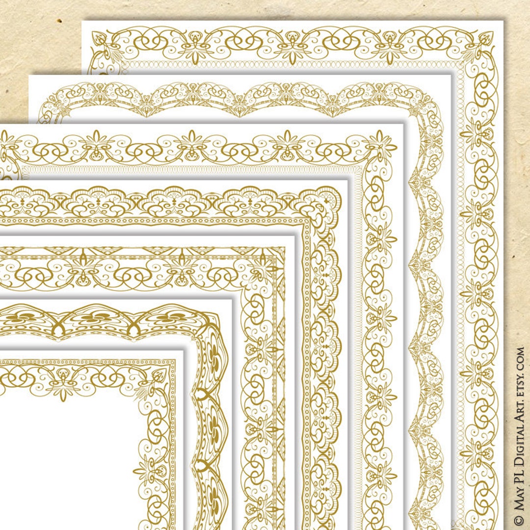 Award Borders Gold Frames Digital Clipart 8x11 Certificate - Vintage ...
