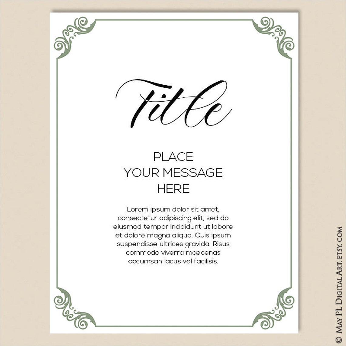 Sage Green Fancy Page Borders - Vintage 8x11 Digital Frames Curly ...