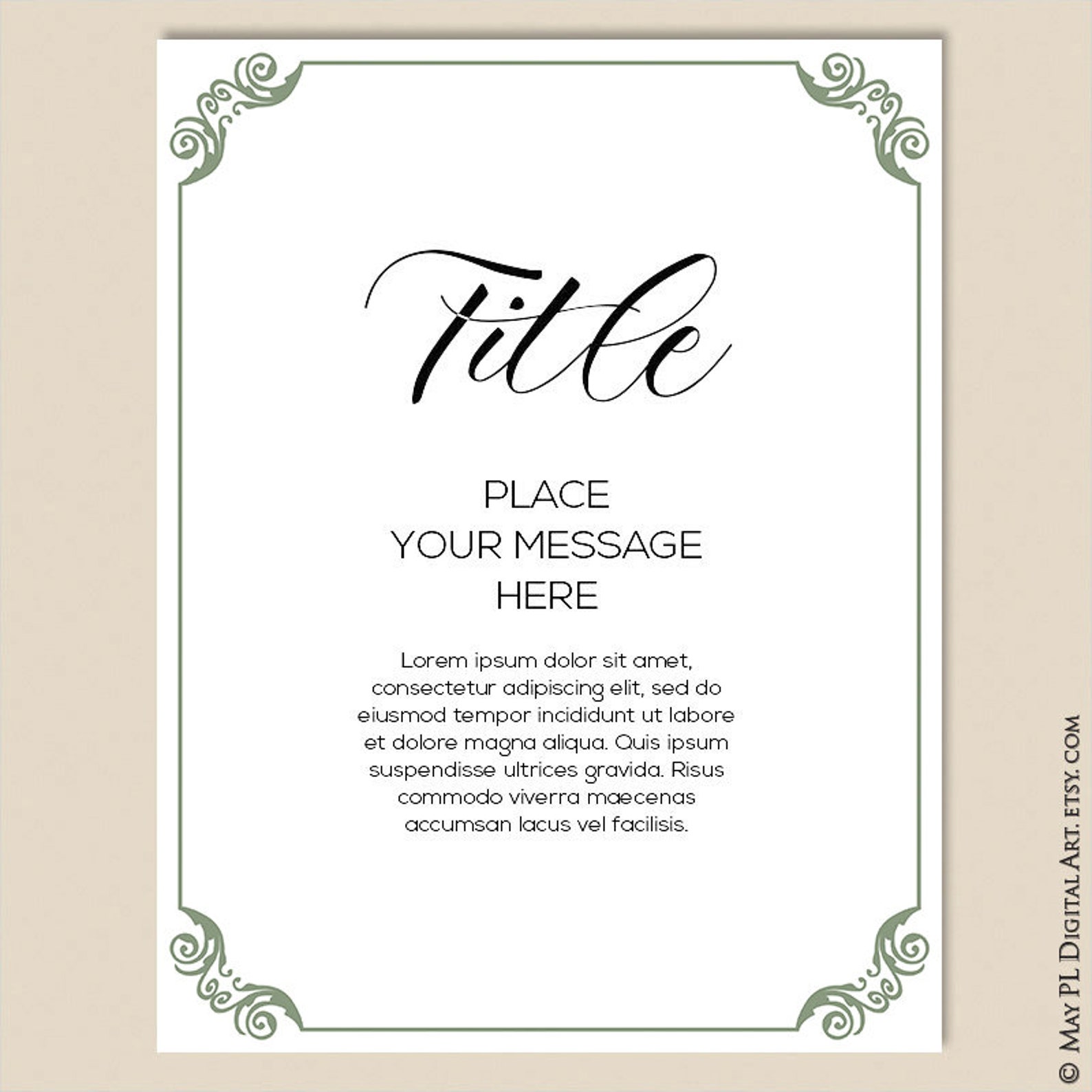 Sage Green Fancy Page Borders - Vintage 8x11 Digital Frames Curly ...