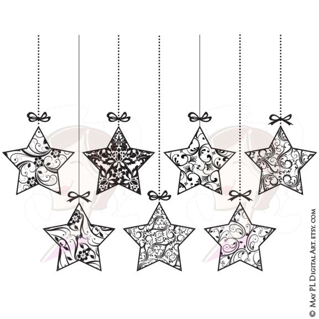 Christmas Star Ornament Clip Art Baubles Retro Decorations Xmas Decor ...
