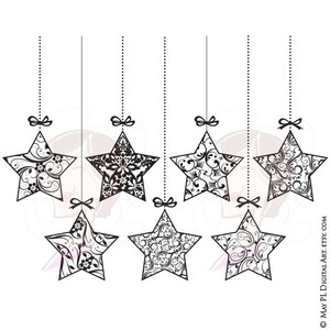 Christmas Star Ornament Clip Art Baubles Retro Decorations Xmas Decor ...