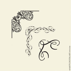 Vintage Corners Old Style Border Edges Foliage Ornate Black Clipart ...