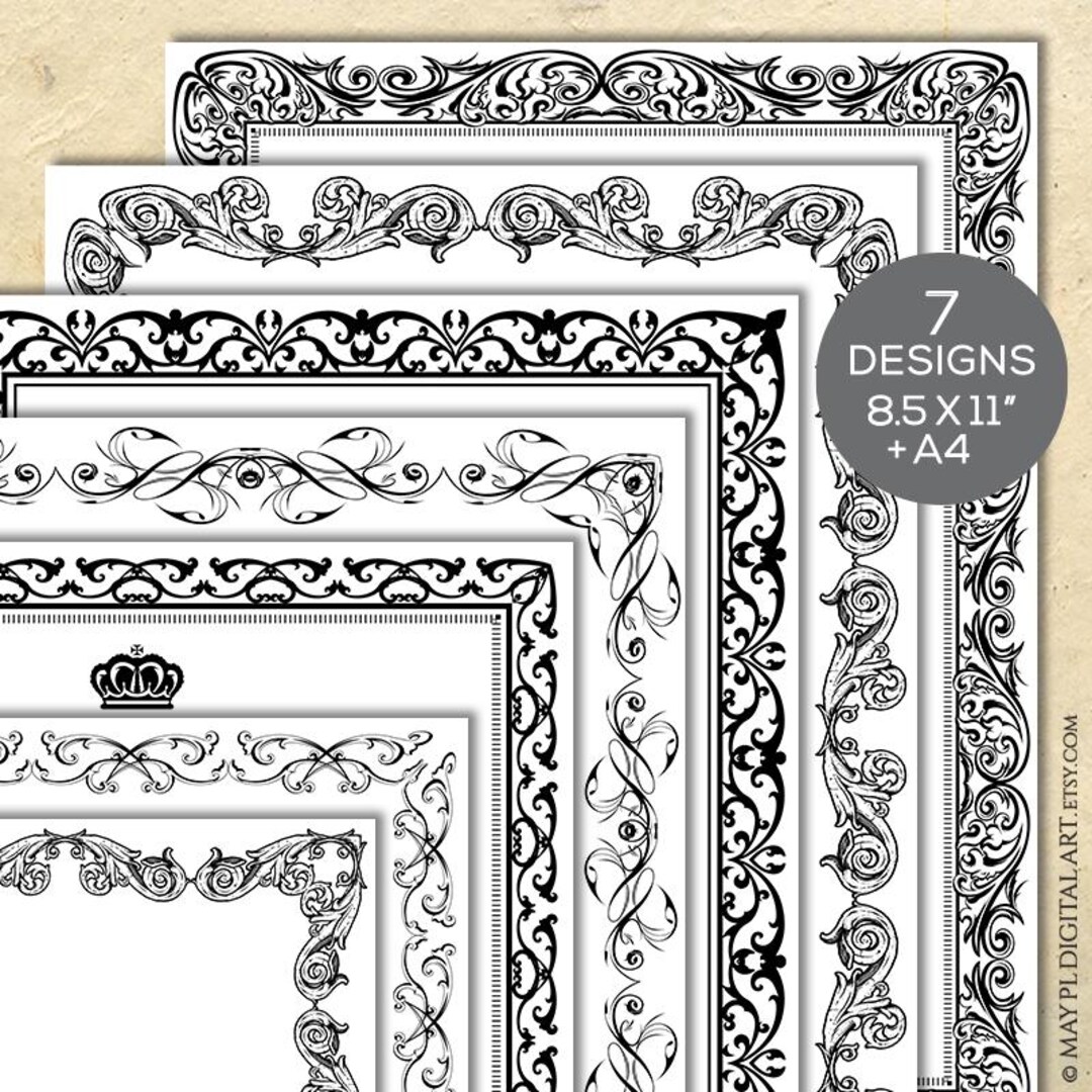 Document Page Borders 8x11 and A4 Certificate - Black Old Style ...